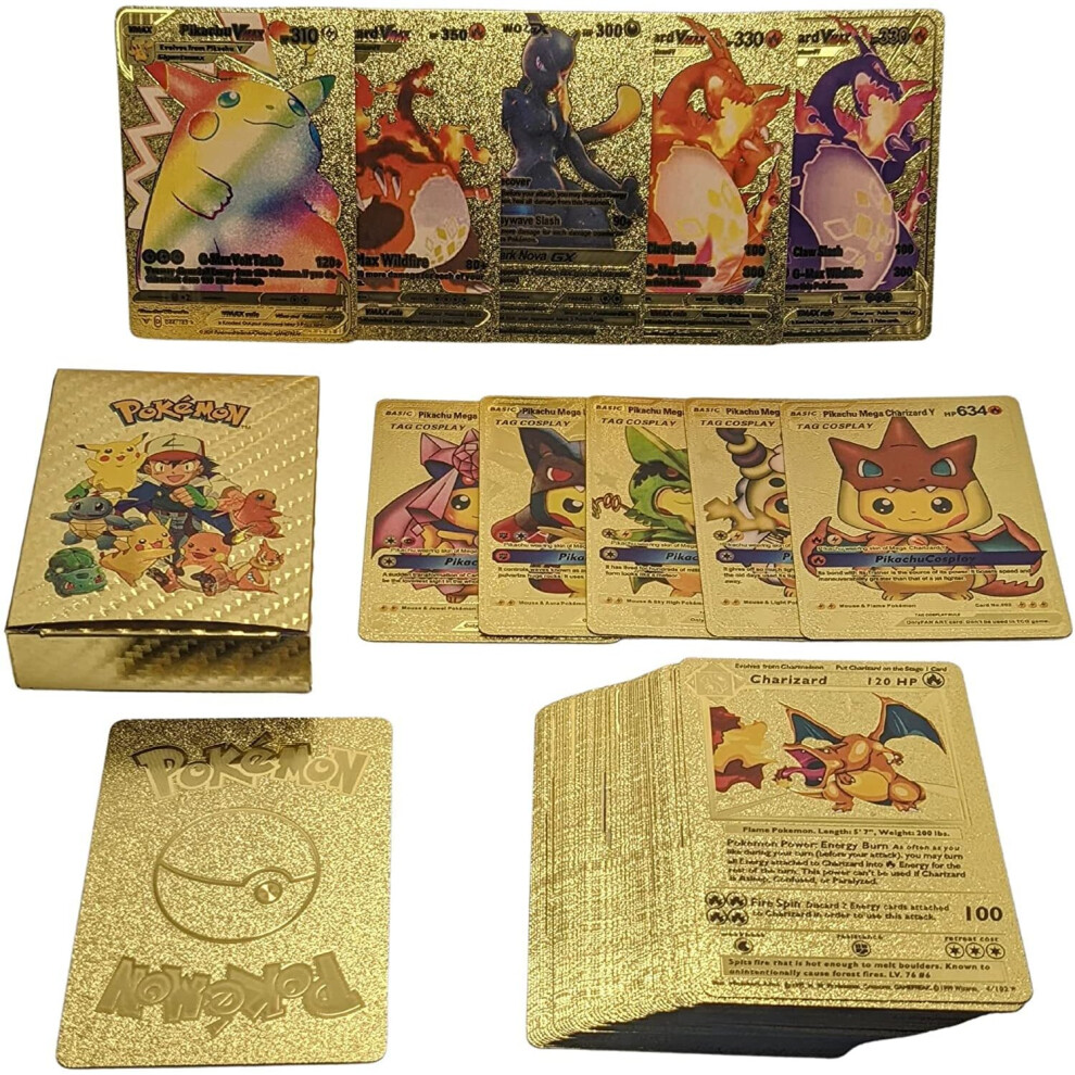 55 Cards Shiny Charizard Vmax, Unofficial Card, Rainbow Gold Plated ...