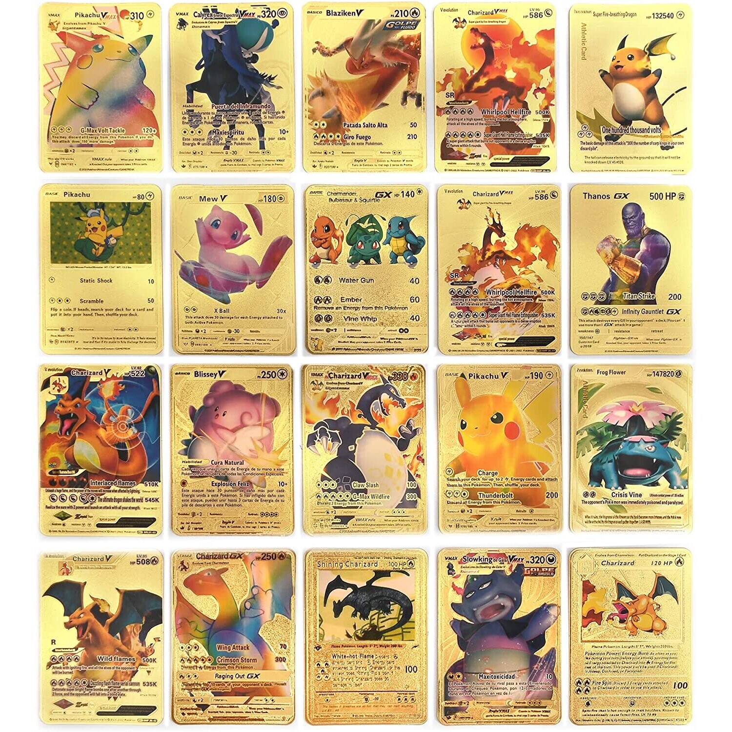 55 Cards Shiny Charizard Vmax, Unofficial Card, Rainbow Gold Plated ...