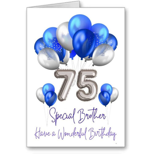 Brother Happy 75th Birthday Card 75 age Balloons (envelope Included) on OnBuy