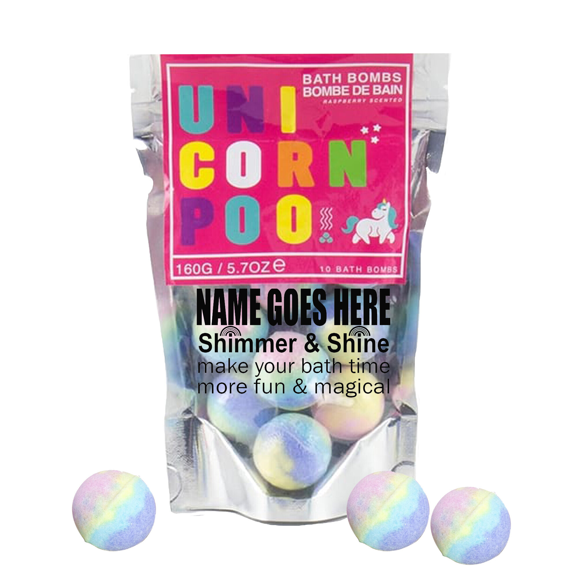 Unicorn Poo Personalised Raspberry Scented Bath Bombs Gift Set on OnBuy