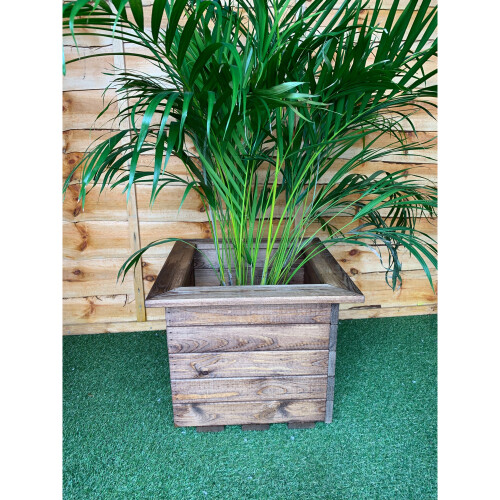 Large Wooden Cube Planter Square Garden Patio Pot Charles Taylor 47cm ...