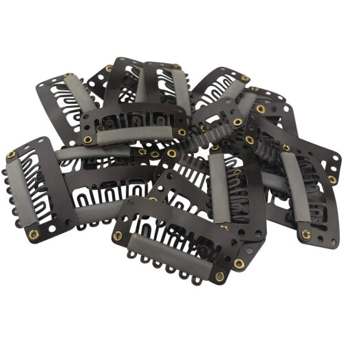 Pack of 20 Metal Snap Clips for Hair Extensions and Wefts (32mm, Dark ...