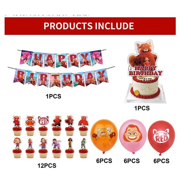 Turning Red Theme Birthday Supplies Party Decorations Happy Birthday ...