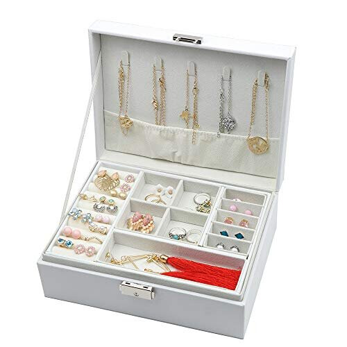Homeanda Jewellery boxes 2 layer jewellery box Leather jewellery boxes for Women Girls Teens Jewelry organizer box Jewelry Storage box with lock