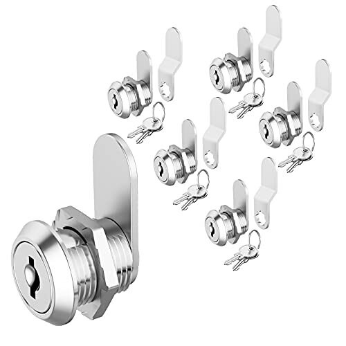 5 Pack Premium Cabinet Cam Locks, Keyed Alike 5/8 Inch Cam Lock Set, Secure Files Drawers ...