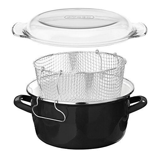 Premier Housewares 5L Deep Fat Fryer Enamel Chip Pan Fryer Glass Lid ...