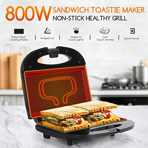 Aigostar Deep Fill Toastie Maker, Small Fit Sandwich Toaster Non-Stick ...