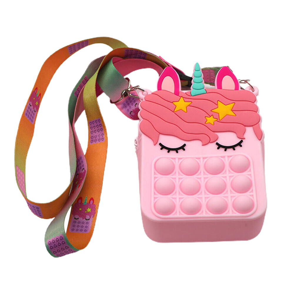 (Pink) Kids Child Pony Mary Silicone Bubble Toy Mini Messenger Bag Zip ...