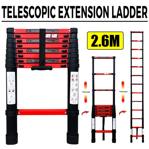 Portable Red 2.6M Telescoping Ladder Extendable Aluminum Ladder on OnBuy