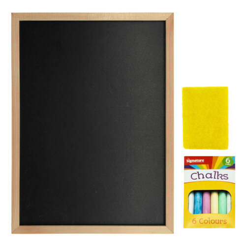 A4 Kids Childrens Chalkboard Wooden Frame with Chalks and Eraser on OnBuy