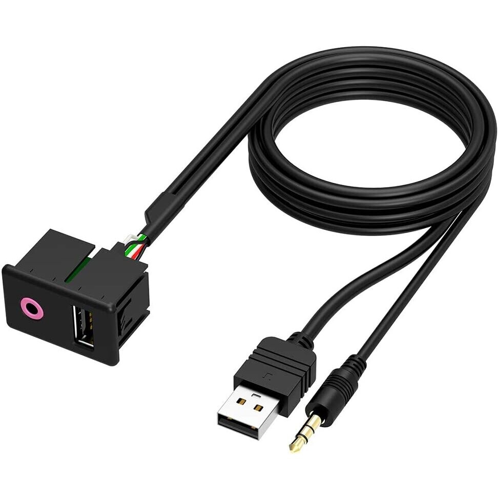 CHELINK USB & 3.5mm Aux Socket Extension Cable Universal Dashboard ...