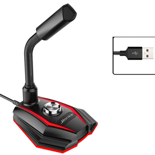 (Black & Red, USB) Wired microphone HD Noise Reduction Built-In Sound ...
