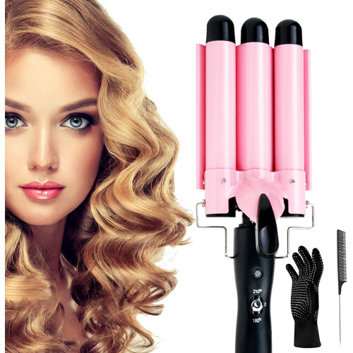 Hair Curler,3 Barrel Hair Waver Curling Iron, Hair Curling Wand with 2- Speed Temperature ...