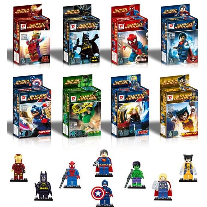 8PCS Avengers Superhero Batman Iron Man Thor Spider-Man Hulk Captain ...