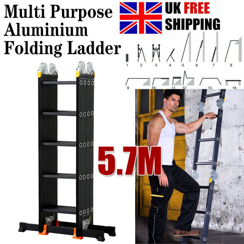 5.7M Aluminium Folding Ladder Multi Purpose 14 in 1 Combination Ladder ...