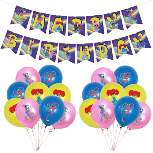 (Birthday Suit 3) Poppy Playtime Huggy Wuggy Party Cake Topper Banner ...
