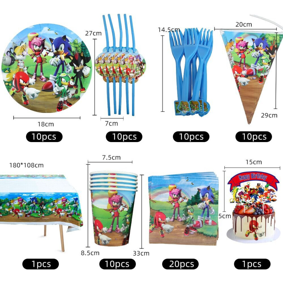 (8 PCS Set) Sonic Cake Topper Banner Cups Plates Balloons Birthday ...