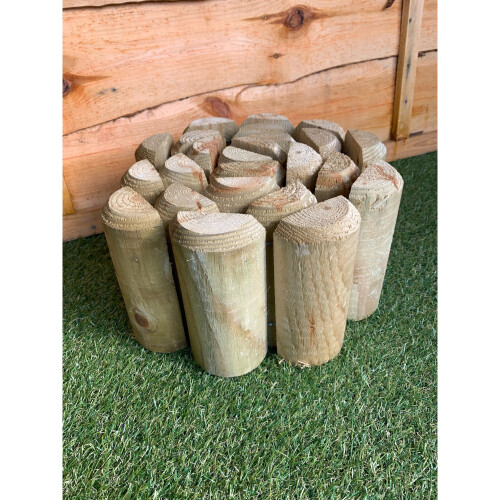 4 x Wooden Lawn Log Roll Edging - 15cm x 1.8M, 5cm Thick Garden Border ...