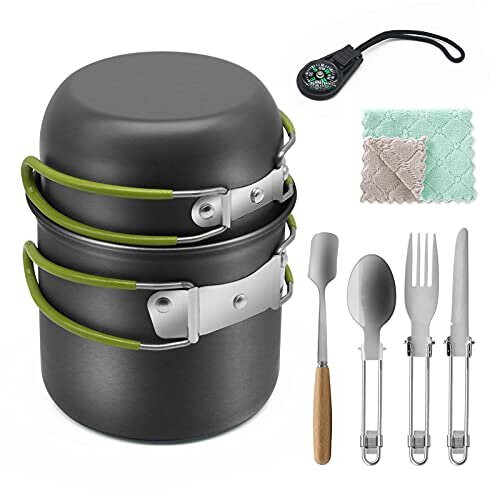 DETENG Camping Cookware Kit, Outdoor Cooking Set with Fork Spoon ...