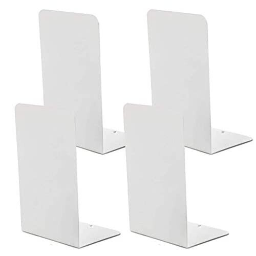 4 Pieces Heavy Duty White Decorative Metal Bookends, VONDERSO Metal ...