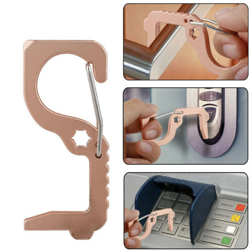 Non-Contact Door Opener Handheld Brass Keychain for Opening Doors Press ...