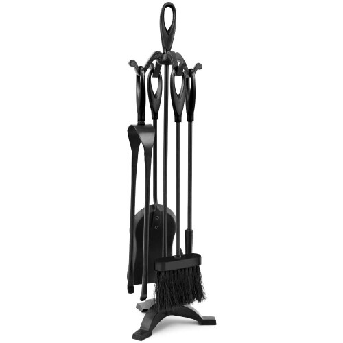 Amagabeli 5 Pieces Fireplace Tools Sets Black Wrought Iron Fire Place ...