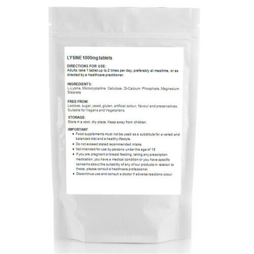 L-Lysine 60 x 1000mg Tablets Amino Acid, Cold Sores, Shingles, Herpes ...