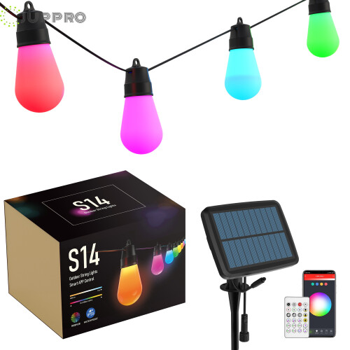 Solar LED String Lights Outdoor Bluetooth Street Garland RGB S14 Bulb ...