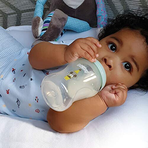 Nuby Anti Colic Baby Bottle Set with Slow Flow Easy Latch Teats. 3 Feeding Friends Decorated ...