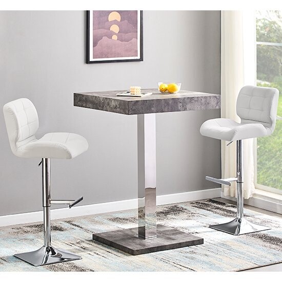Topaz Concrete Effect Bar Table With 2 Candid White Stools on OnBuy