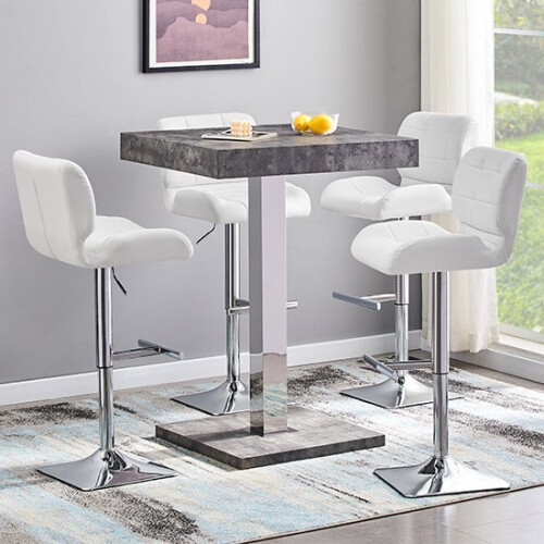 Topaz Concrete Effect Bar Table With 4 Candid White Stools on OnBuy