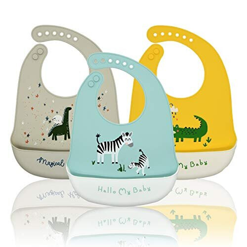 Baogaier Baby Bibs Silicone Waterproof Feeding Silicone Bib for Babies Easy Clean Soft Pocket Food Crumb Catcher for Weaning Toddler Kids Boys A on OnBuy