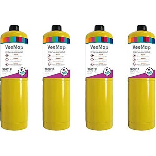 Mark Vitow VMAP4 x VMAP VeeMap MAPP Style Gas Cylinder, Yellow, 400g, 4 ...