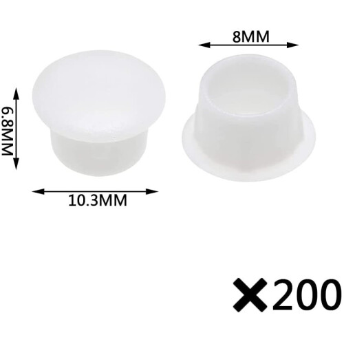 200 Pcs 8mm Plastic Hole Plugs Drill Hole Cover Caps Round Screw Hole ...