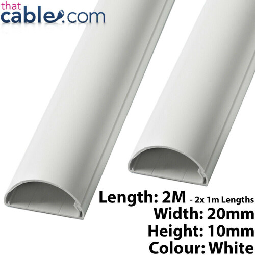 2x 1m (2m) 20mm x 10mm White Coaxial Cable Trunking Conduit Cover AV TV ...