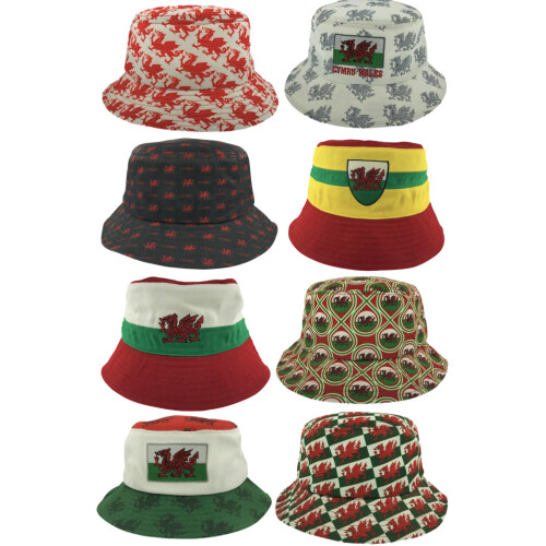 Adults Wales Cymru Stripe Dragon Welsh Bucket Hats on OnBuy