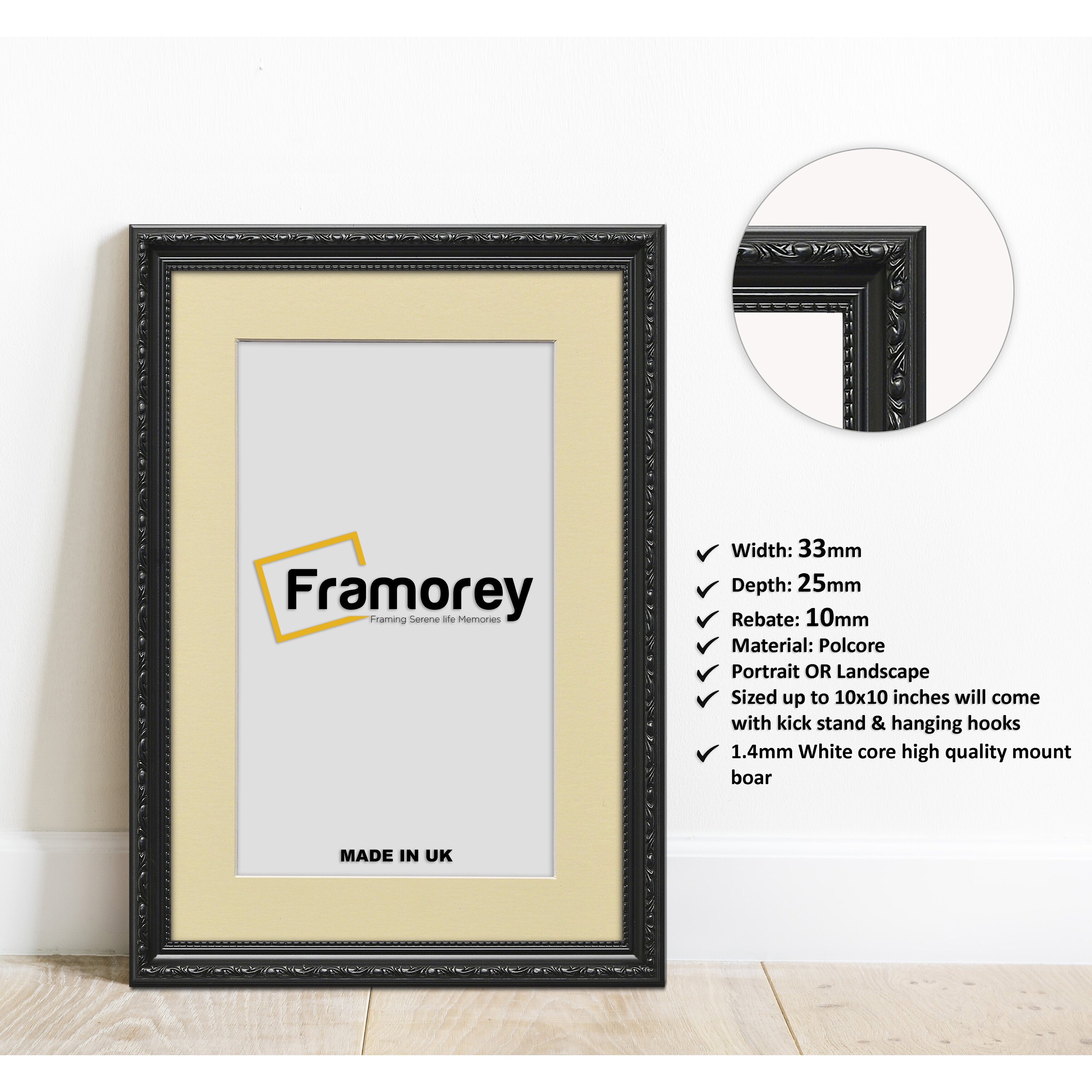 (8x6" Pic (10x8" Frame)) Shabby Chic Black Photo Frames Wall Art ...