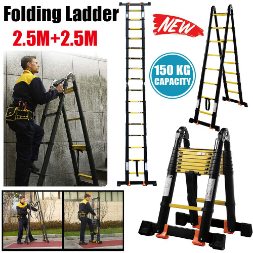 5M Multi-Purpose Aluminum Folding A Frame Telescopic Loft Step Ladder ...