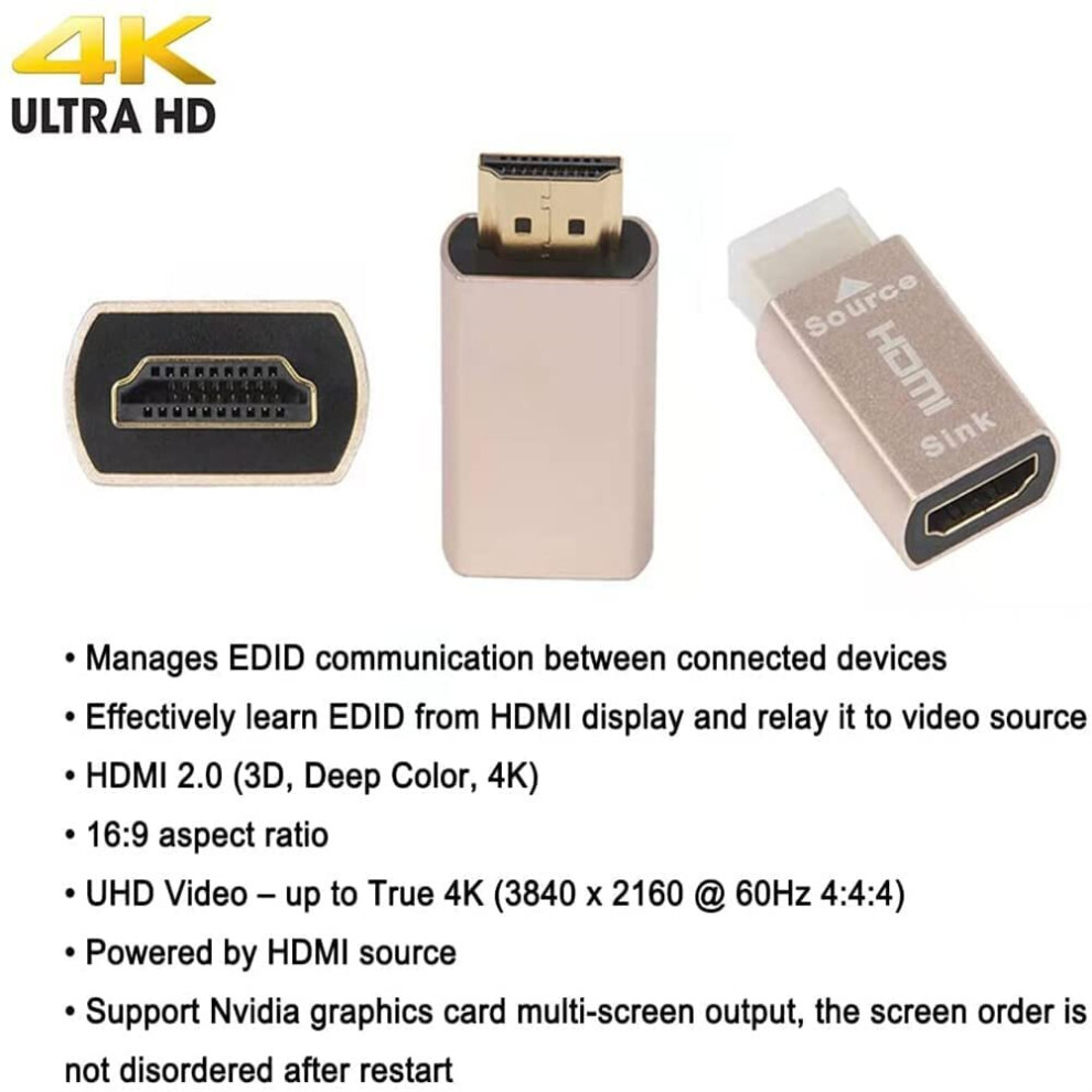 DTECH HDMI EDID Emulator to Keep EDID Pass Through Male to Female Fit ...