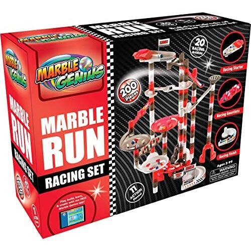 Marble Genius Run Racing Set (125 Pieces) with Designer Marbles, Racing ...