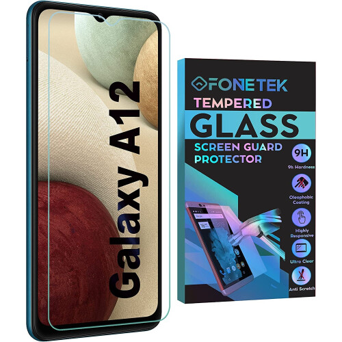Fonetek Pack of 3, To Fit Galaxy A12, TEMPERED GLASS Screen Protector ...