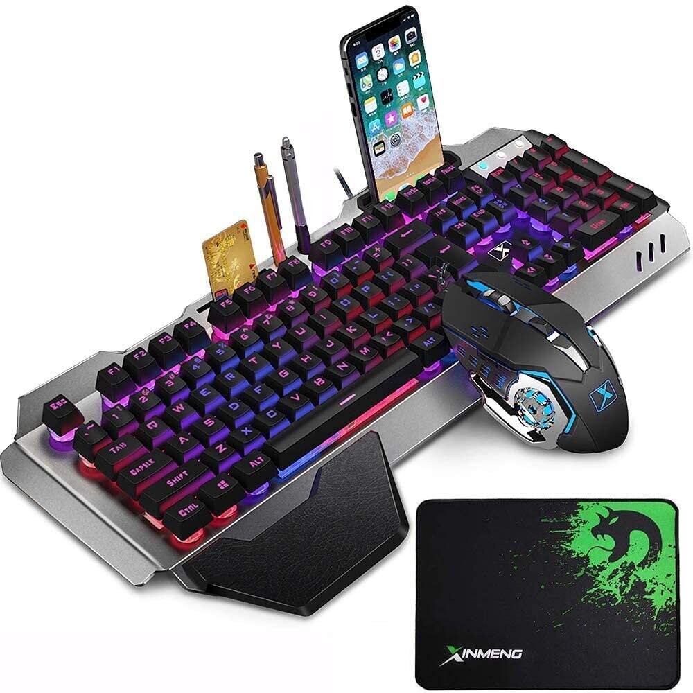 Wired Gaming Keyboard and Mouse Sets RGB LED Backlit Metal Plate 104 ...
