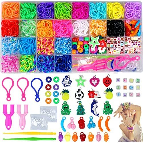 Jac&Olvia Multicolour Rubber Bands Set 1500+ Colorful Rubber Band Kit ...