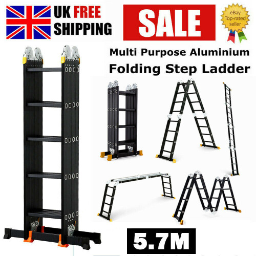 5.7M Multi-Purpose Aluminium Folding Scaffold Ladder Step Extendable on ...