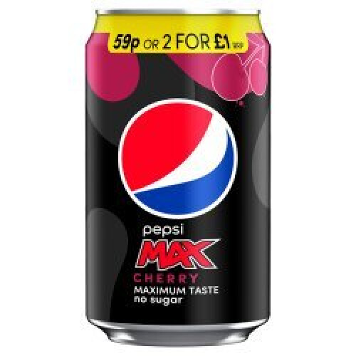 Pepsi Max Cherry No Sugar Cola Can 330ml (Pack of 24) on OnBuy