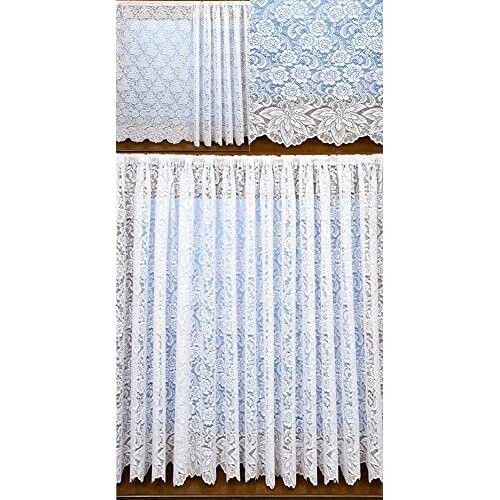 home-expression White thick traditional heavy lace net curtain rose ...