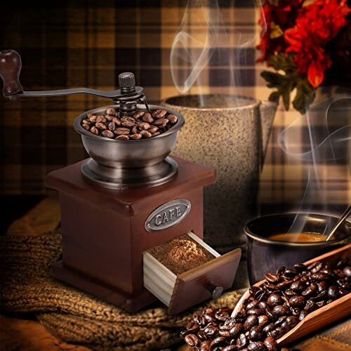 DEECOZY Manual Coffee Grinder Adjustable Coarseness Coffee Mill Grinder Coffee Bean Grinder Vintage Antique Wooden Hand Grinder Hand Held Coffee