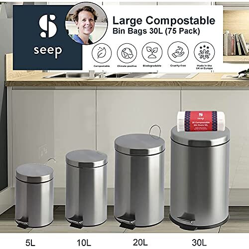 30l Biodegradable Clear Bin Bags - 75 x 30 Litre Trash Garbage Bags ...