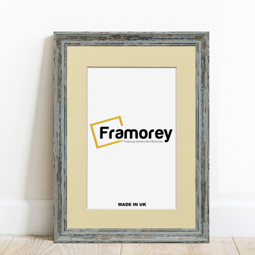 (20x18" Pic (24x22" Frame)) Blue Vintage Distressed Effect Picture ...