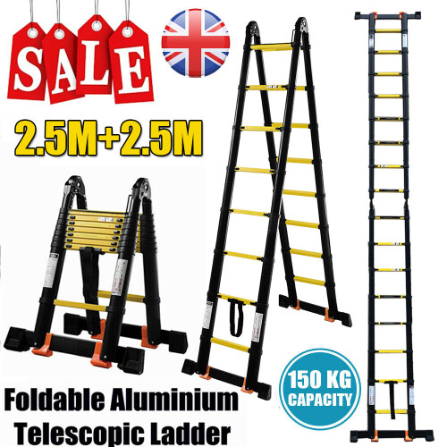 5M Multi-Purpose Aluminium A Frame Folding Telescopic Extenable Ladder ...